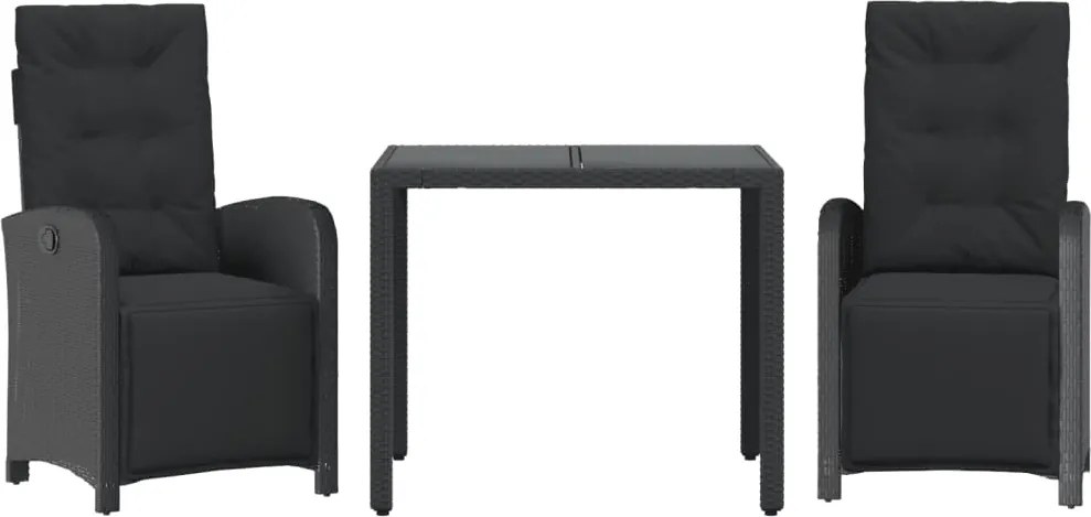 3dílný bistro set s poduškami černý polyratan 3212456