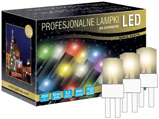 LED osvětlení venkovní - klasická, tep. bílá, 10 m, bílý kabel