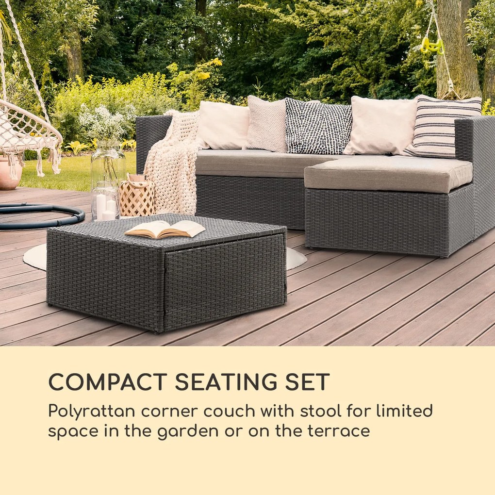 Blumfeldt Theia Lounge Set, zahradní sedací souprava, rohová souprava, stoleček, 5 polštářů, černá