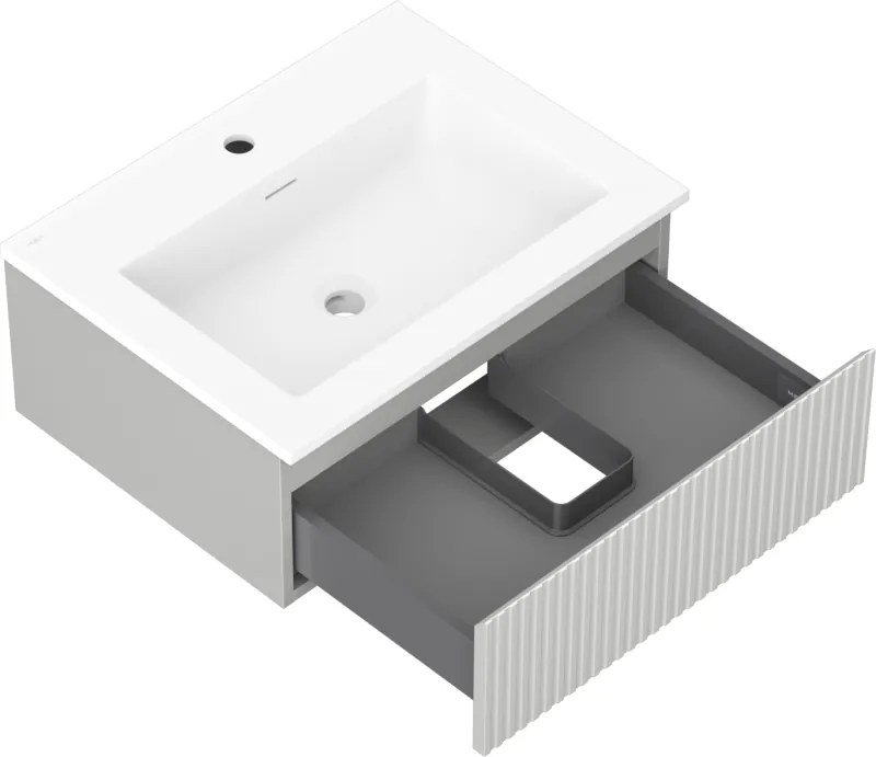 Mexen Rivel, koupelnová skříňka 60 cm s umyvadlem Otis, 1 zásuvka, drážkovaná, šedá matná/bílá, 91A20-06023-1-BF62-W18M01