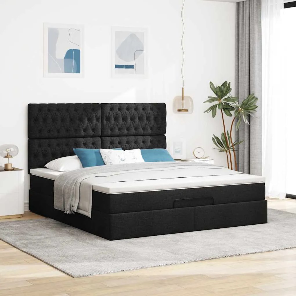 Osmanský rám postele s matrací černá 180x200cm textil 3313260