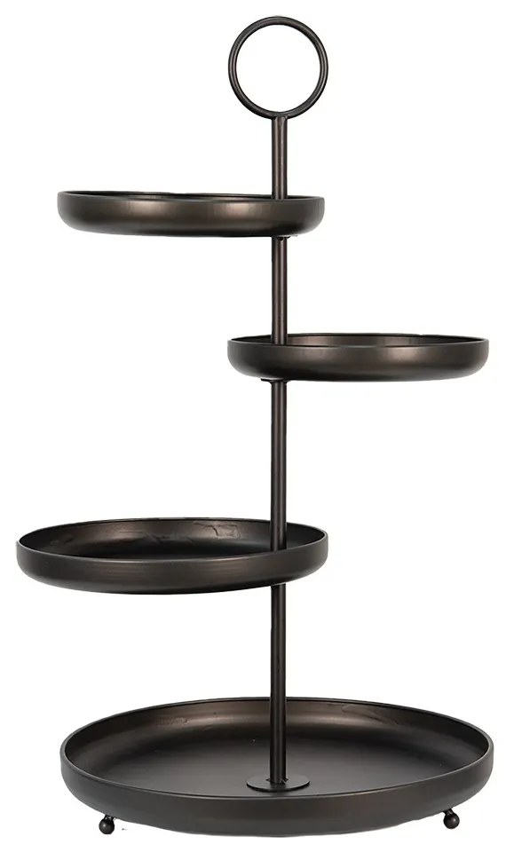Černo-hnědý dekorativní kovový 4-patrový etažér - 46*41*75 cm