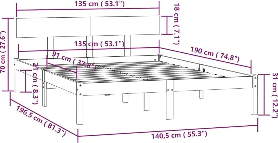 vidaXL Rám postele masivní borovice 135 x 190 cm Double [810124] Barva: Černá