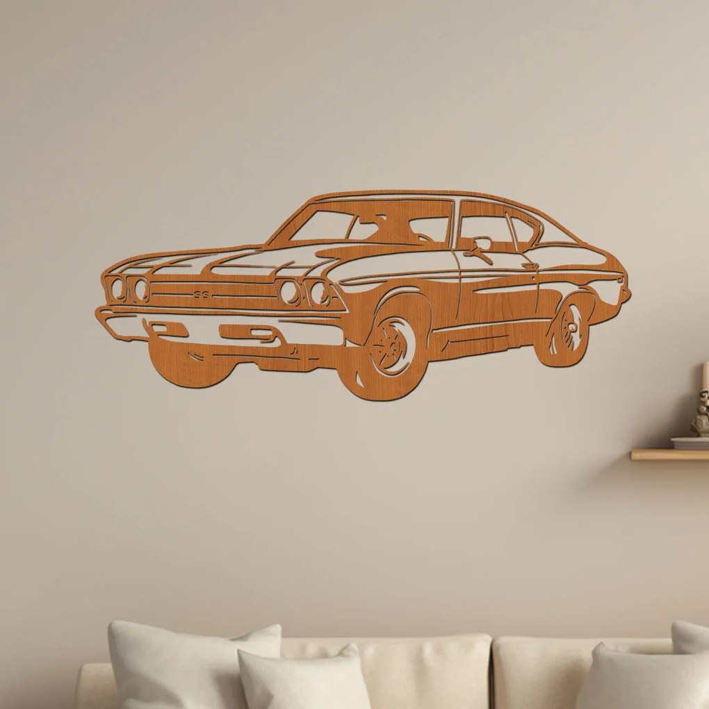 dřevo života Dřevěný obraz Chevrolet Chevelle SS F235 Zvolte rozměr (cm): 60x23, Zvolte barvu dekoru: Javor
