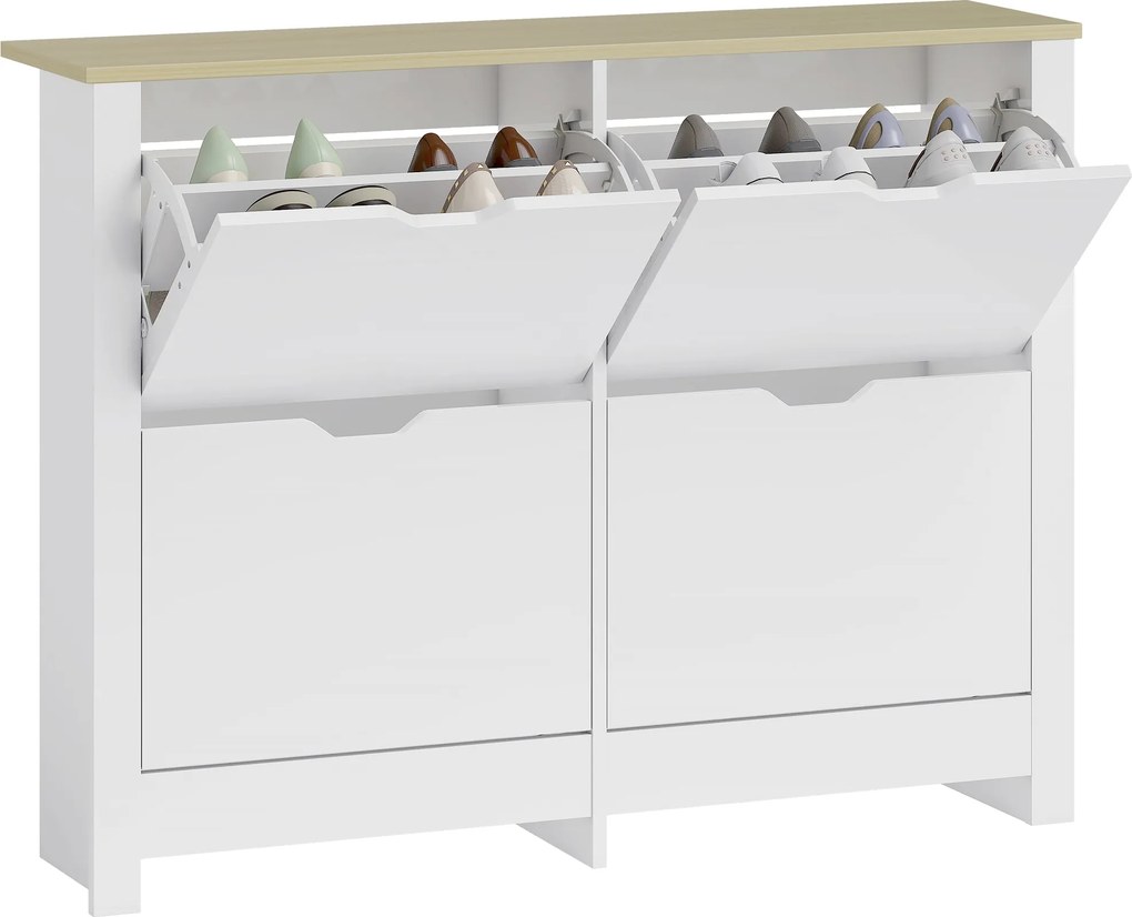 HOMCOM úzký botník s 4 výklopnými přihrádkami – úspora místa, až 16 párů, 105×26×80 cm | Aosom