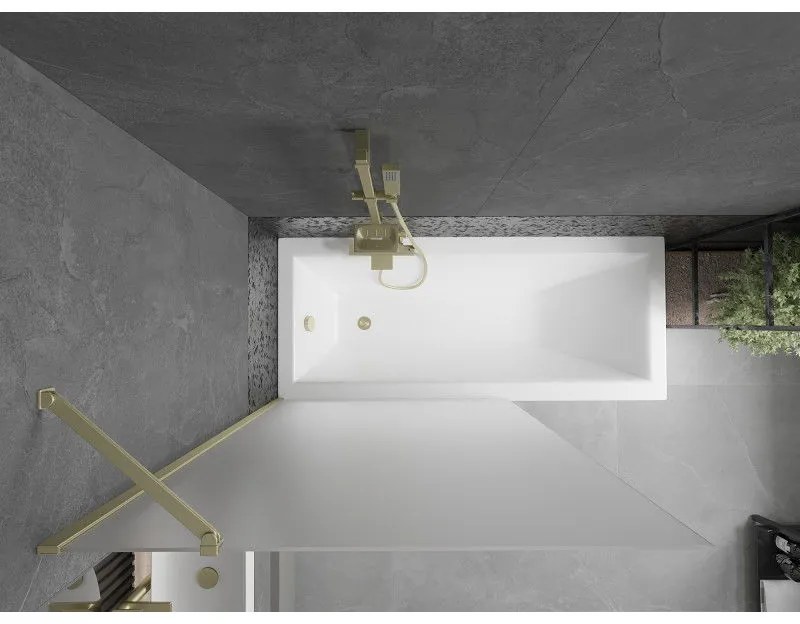 Mexen Next, vanová zástěna 1-křídlová 100 x 150 cm, fixní křídlo, 6 mm námraza sklo, zlatý profil, 895-100-000-00-30-50