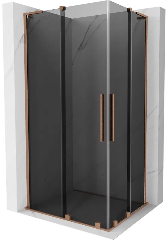 Mexen Velar L Duo, sprchový kout s posuvnými dveřmi 90 x 80 cm, 8mm šedé sklo, měděná matná, 871-090-080-02-43-65