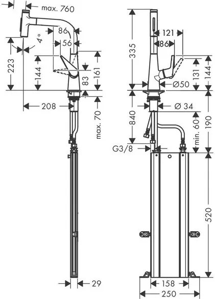 Hansgrohe Talis Select M51 Dřezová baterie s vytahovací sprškou, 2-polohová, chrom 73868000