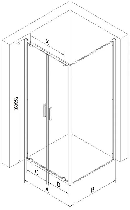 Mexen Exo, výklopný sprchový kout 100 x 70 cm, čiré sklo, zlatá, 8182-100-070-50-00