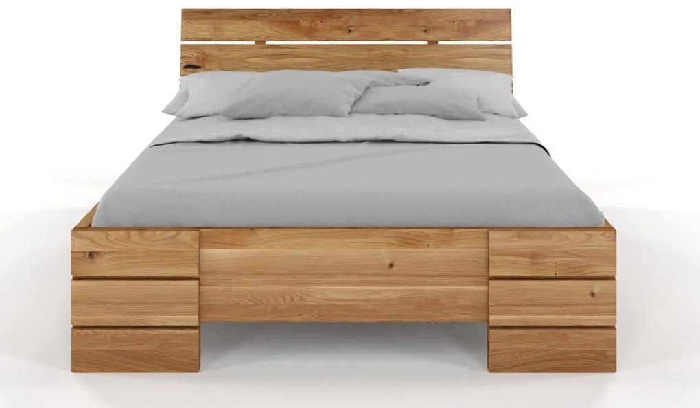 Dubová postel Sandemo - zvýšená - bezbarvý olej  , Dub přírodní, 160x200 cm