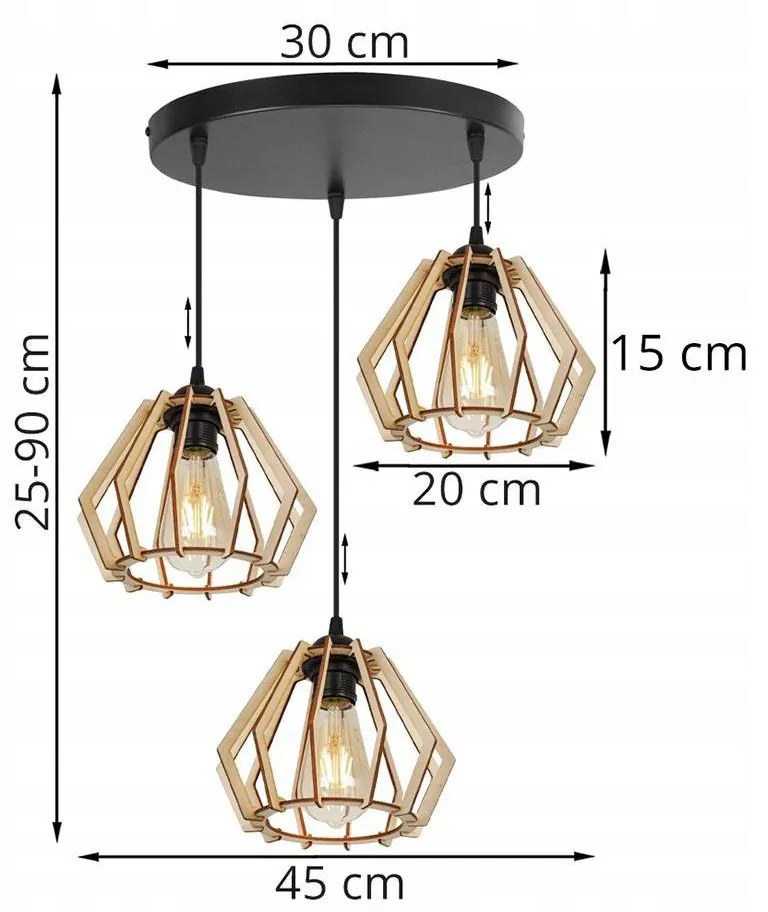 Závěsné svítidlo Timber, 3x dřevěné stínítko,