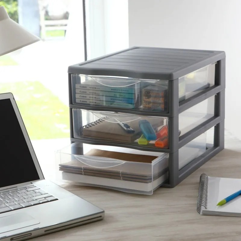SUNDIS Úložný box se 3 zásuvkami, antracit, OFFICEMIX A4