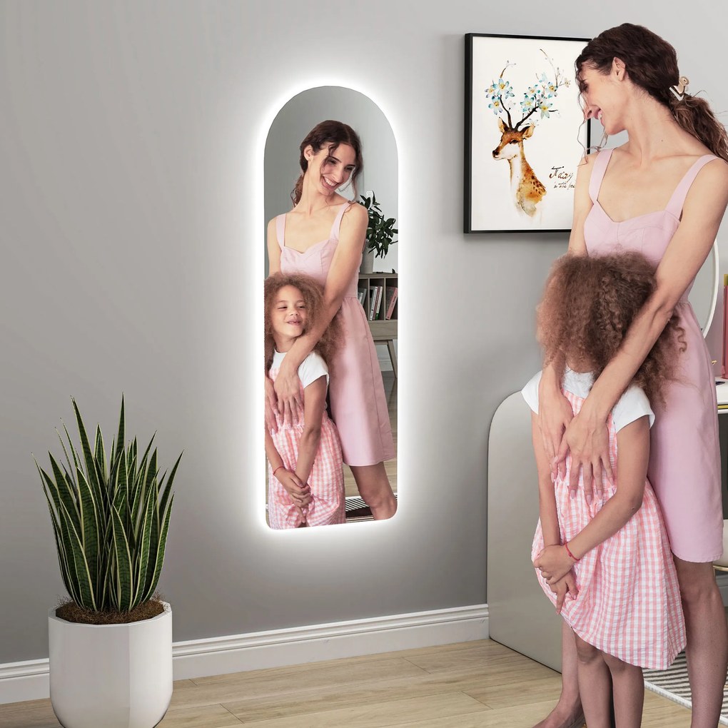 HOMCOM Nástěnné zrcadlo s LED osvětlením a ovládáním dotykem z tvrzeného skla, 40x3x120 cm