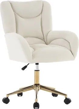 Aosom Výškově nastavitelná otočná židle, sametová látka a zlaté nohy, ergonomický design, do kanceláře, ložnice, 62x64x88-97 cm, slonovinová
