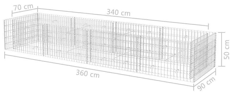 Gabionový vyvýšený záhon ocel 360 x 90 x 50 cm,  142555