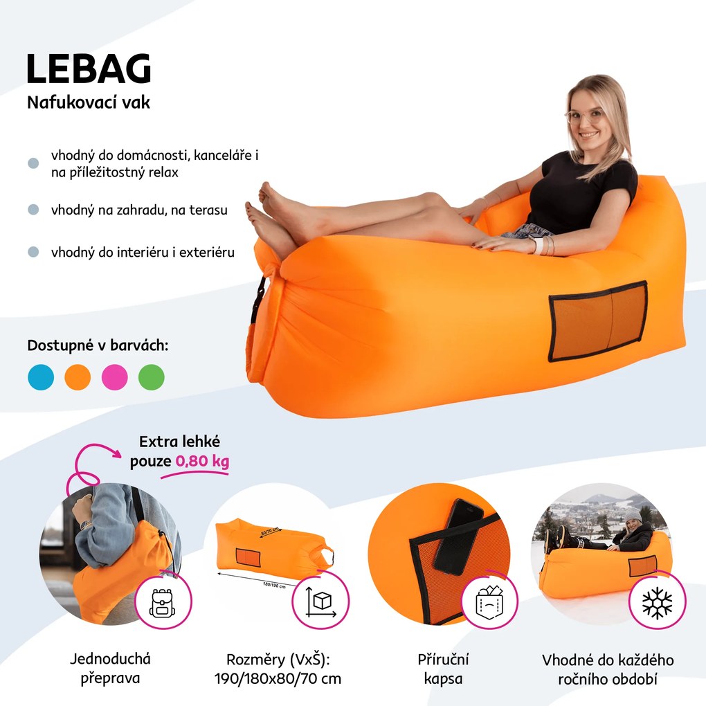 Kondela Nafukovací sedací vak/lazy bag, růžová, LEBAG