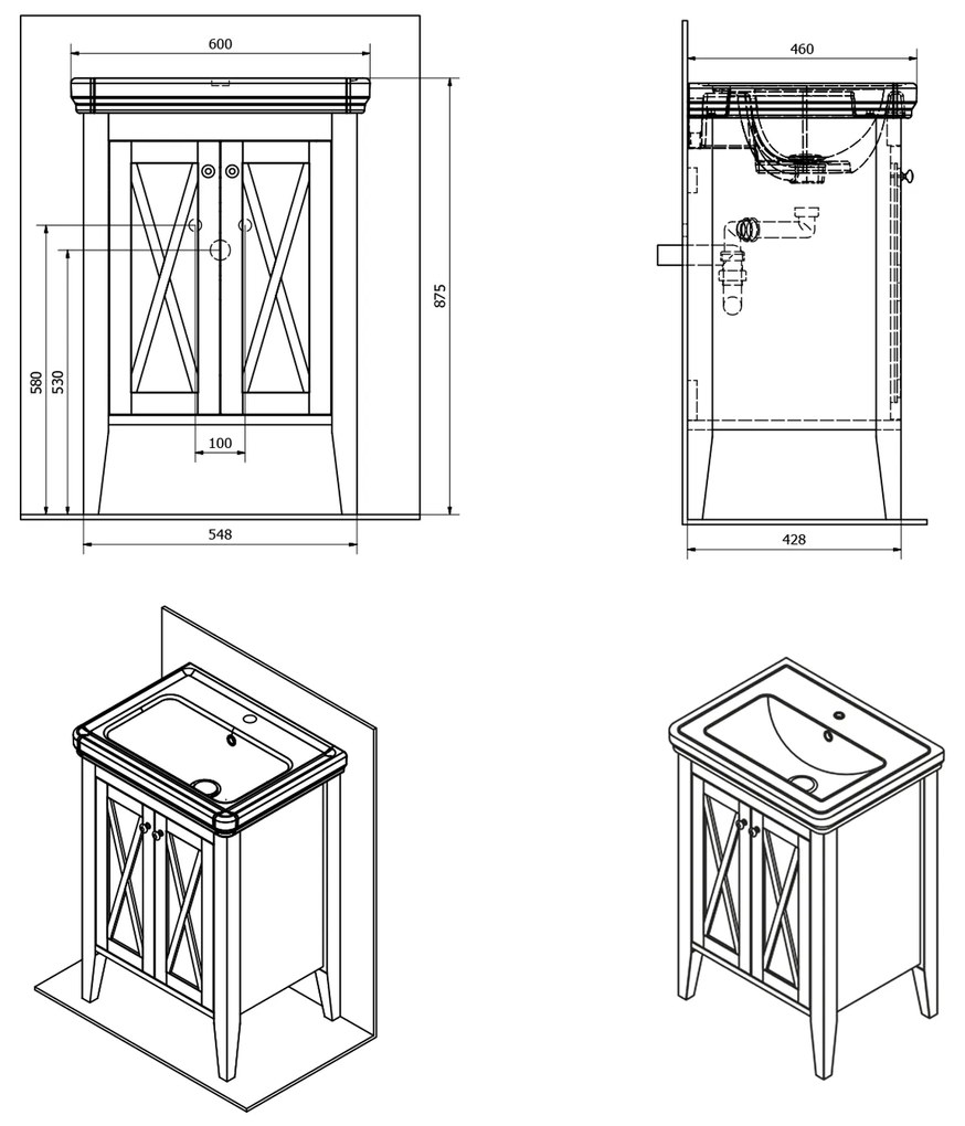 Sapho CROSS umyvadlová skříňka 55x81x43 cm, starobílá, CR260