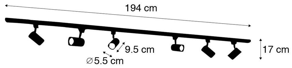 Moderní kolejnicový systém s 6 černými reflektory 1-fázový 194 cm - Iconic Jeana