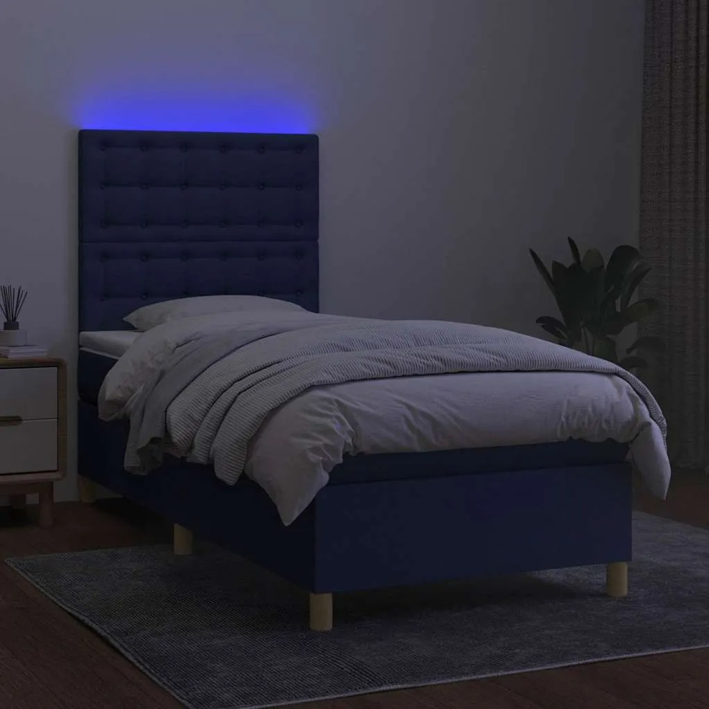Box spring postel s matrací a LED modrá 100x200 cm textil 3135739