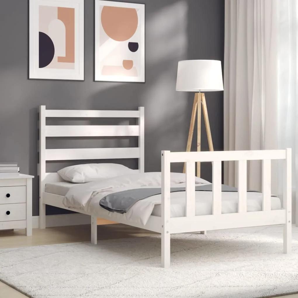 vidaXL Rám postele s čelem 90 x 190 cm masivní dřevo [3192002] Barva: Bílá