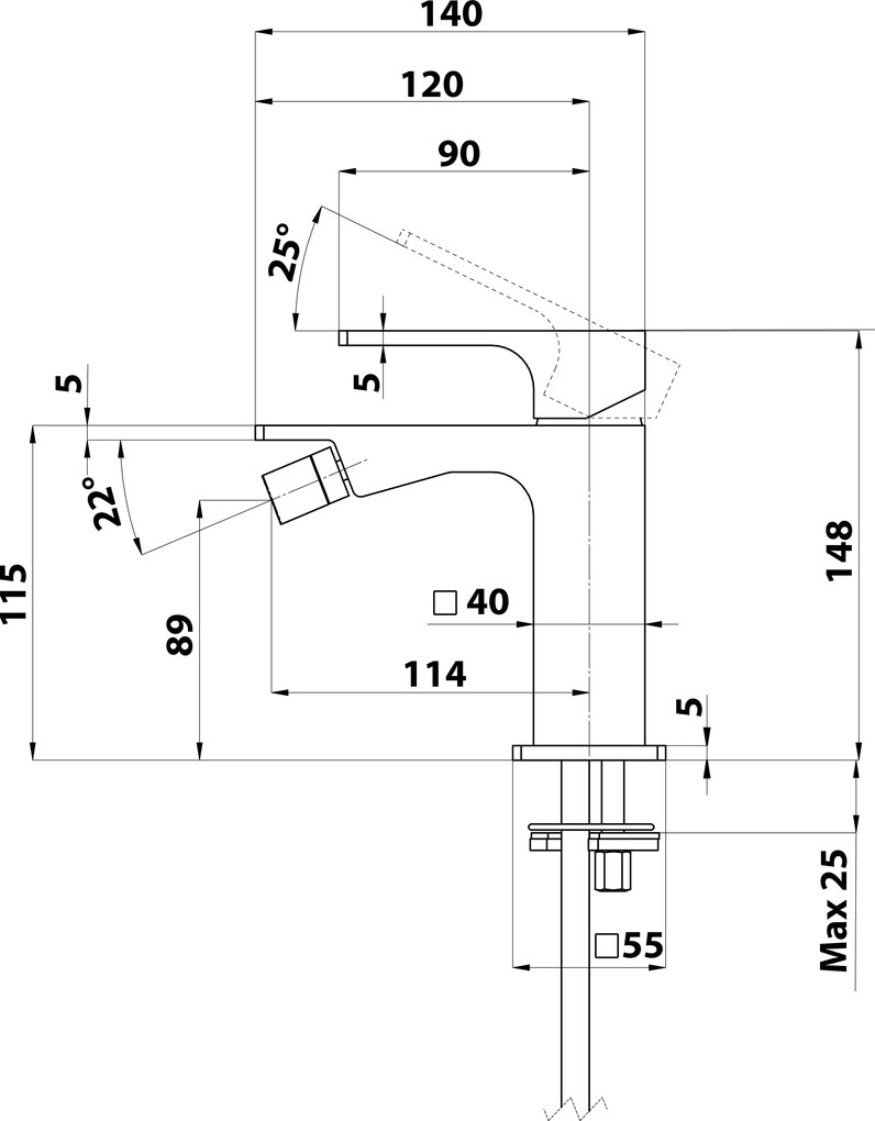 Sapho FORATA stojánková bidetová baterie bez výpusti chrom FT003