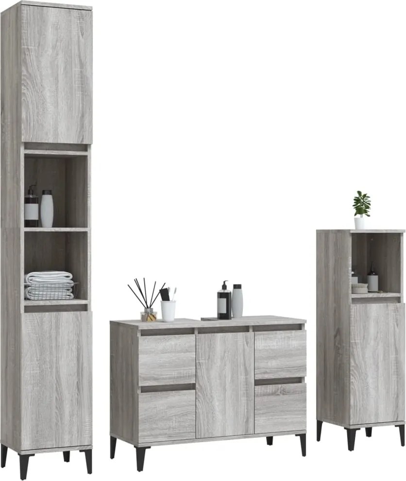 3dílný set koupelnového nábytku šedý sonoma kompozitní dřevo 3185611