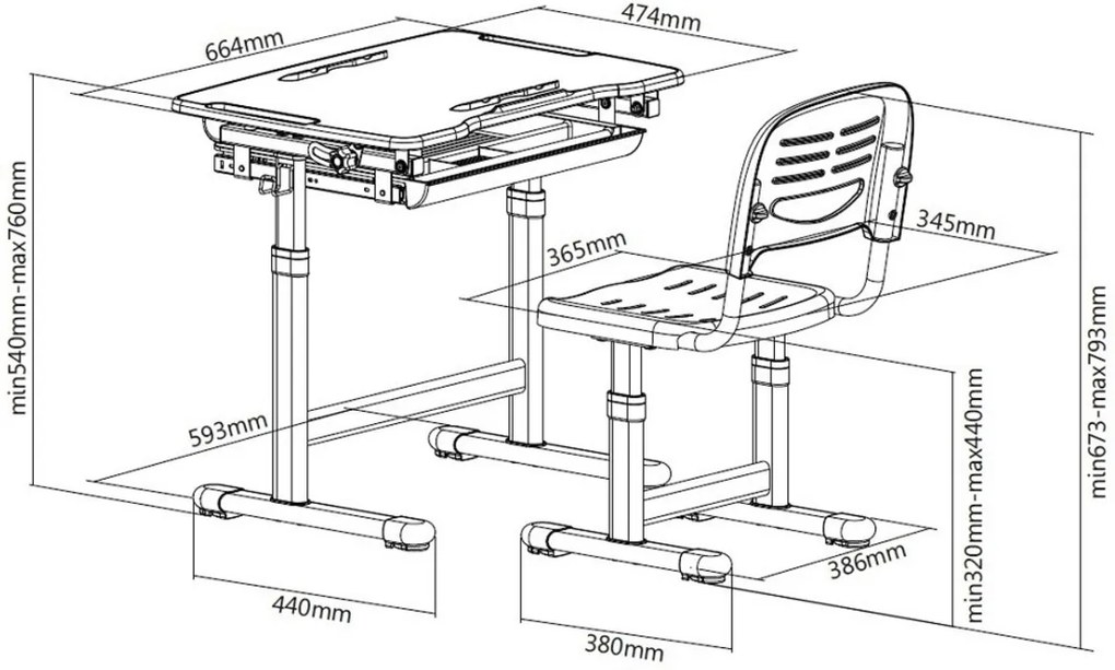Dětský psací stůl + židle Bambino - různé barvy růžová