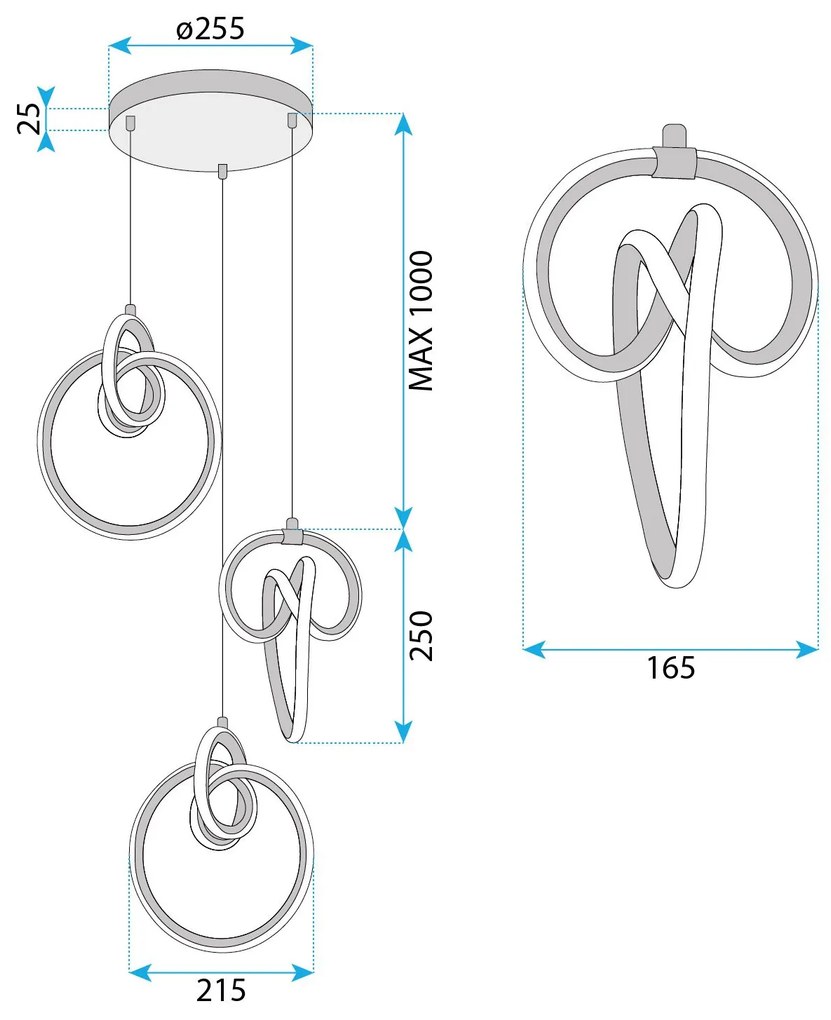 Toolight Toolight, LED závěsné svítidlo 3x20W, 4000K, 4200lm, G072-3CPR, zlatá, OSW-08664