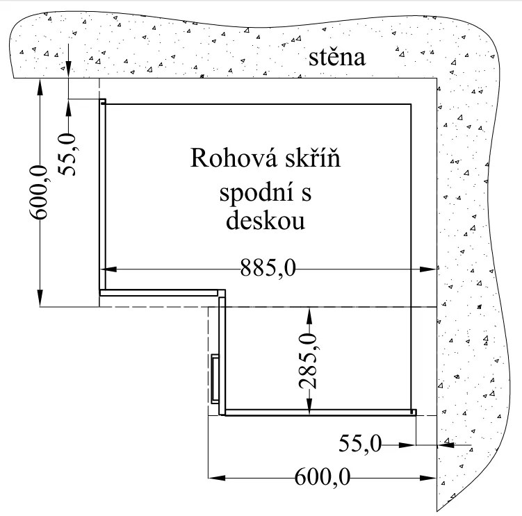 STL Rohová skříňka dolní LARA Barevné provedení: Bílá / Šedý lesk