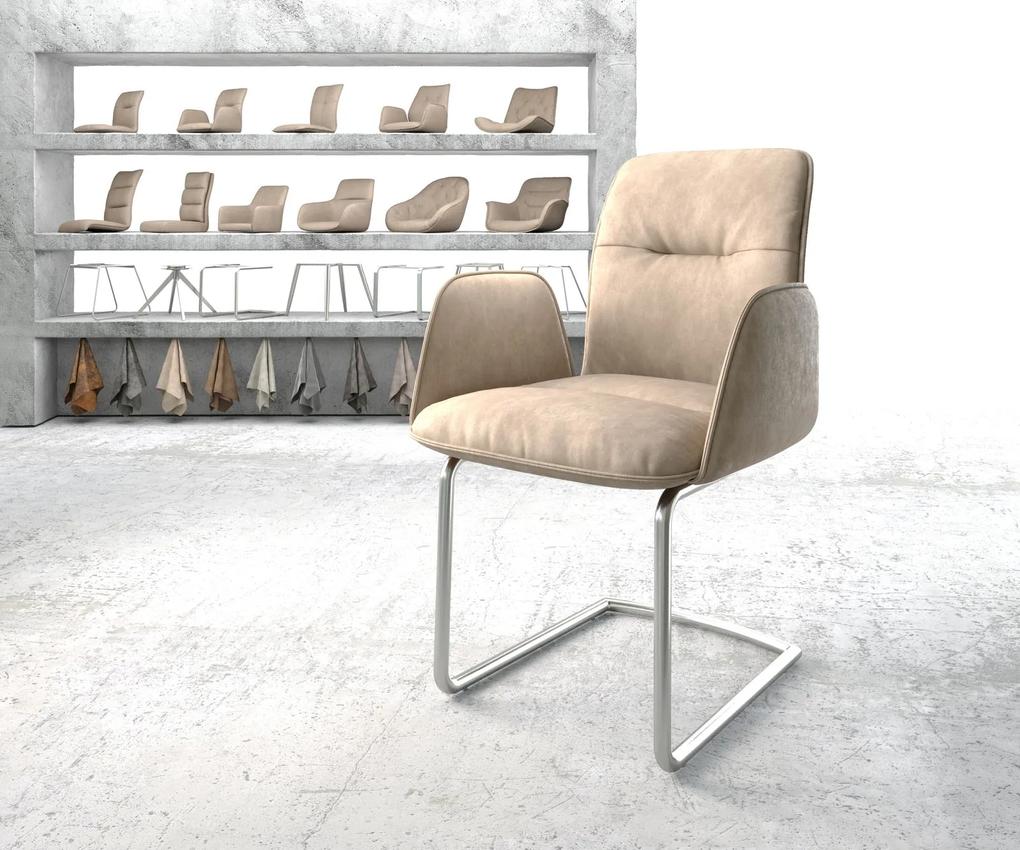 DELIFE Jídelní židle Vinja-Flex béžová vintage konzolová podnož kulatá z nerezové oceli