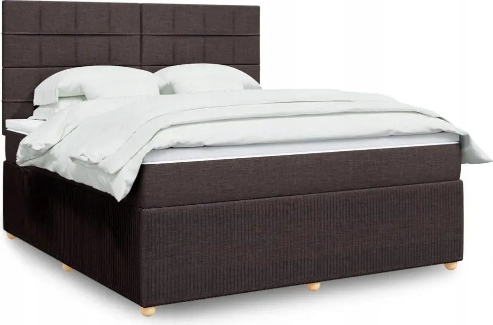 Box Spring Postel S Matrací Textil Tmavě Hnědá Blok se čtverci 180 x 200