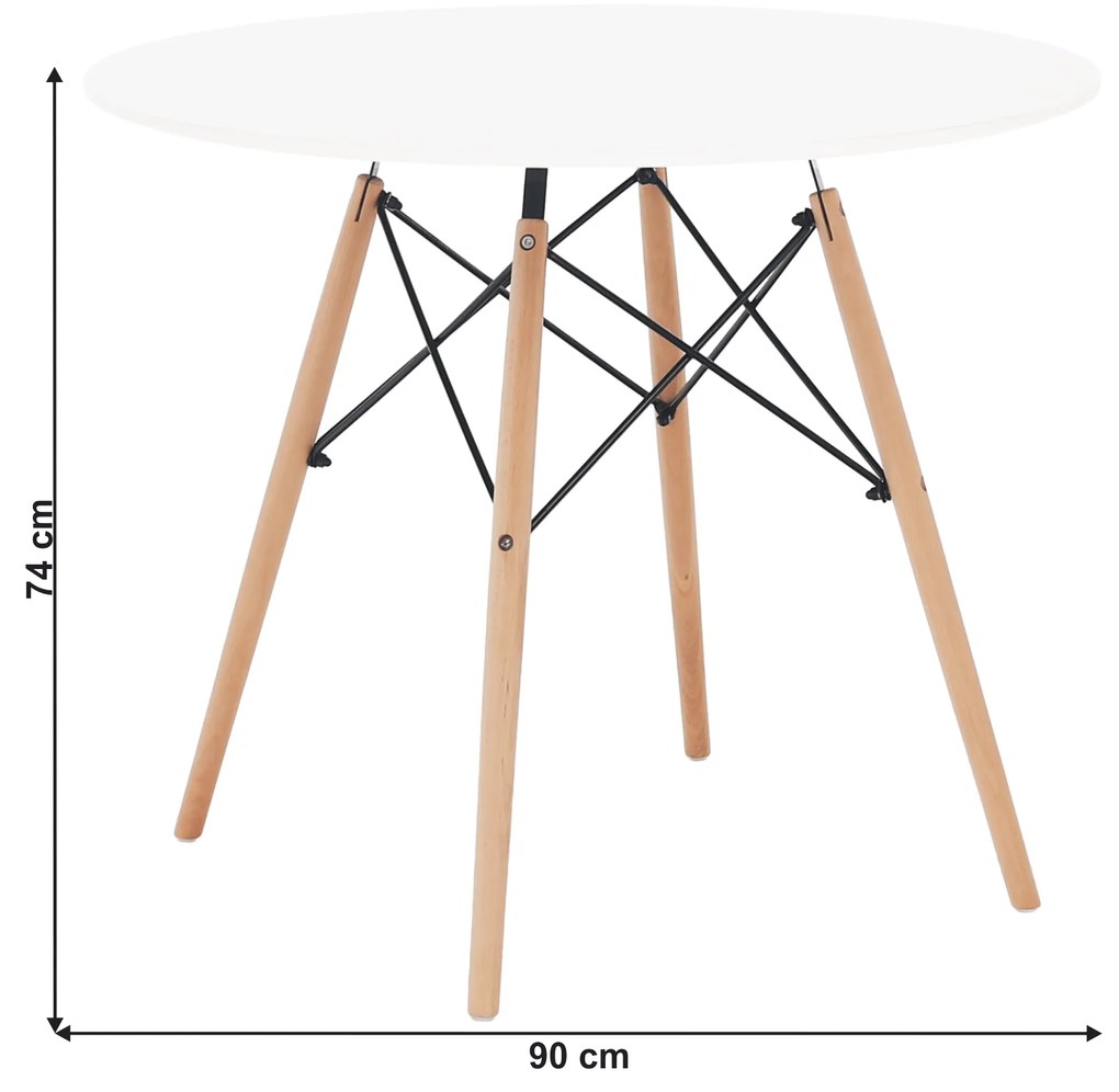 Jídelní stůl, bílá / buk, průměr 90 cm, Gamin NEW 90