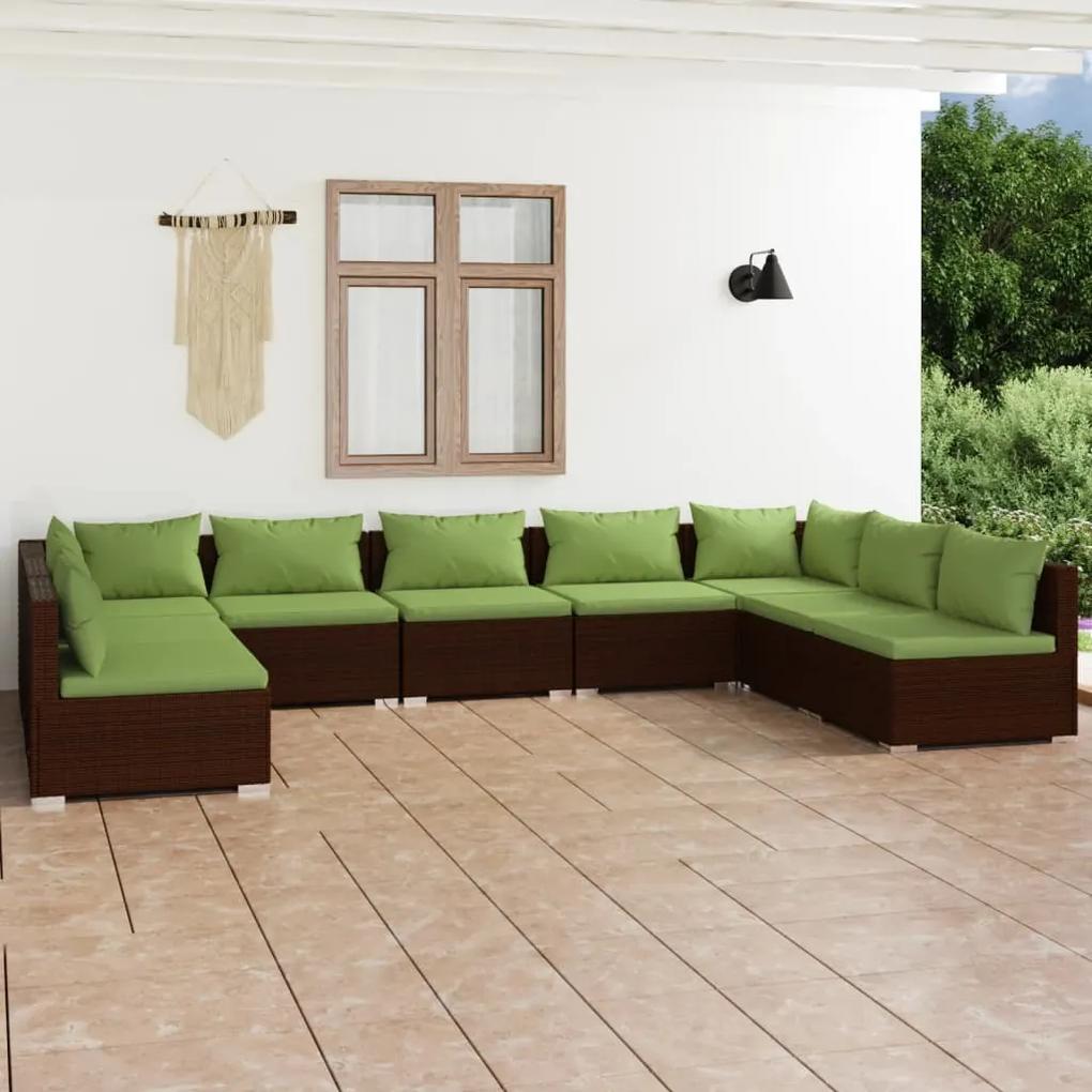 vidaXL 9dílná zahradní sedací souprava s poduškami polyratan [3101909] Barva: Hnědá a zelená
