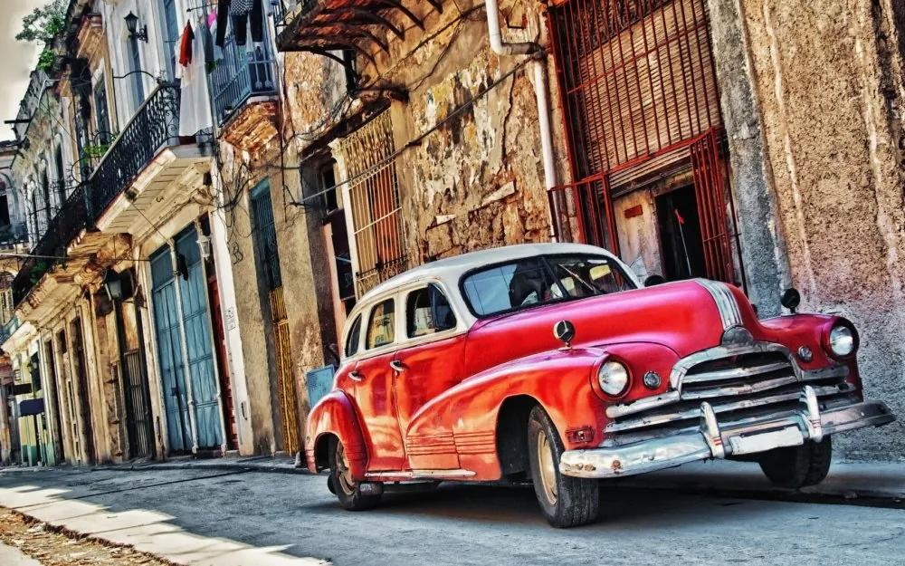 Vícedílný obraz Staré Americké Auto A Havanské Budovy Nedostatek Nedostatek Plátno Canvas 240x150