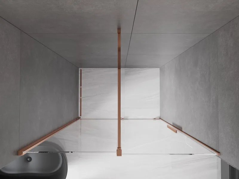 Mexen Velar, posuvné dveře do otvoru 160x200 cm, 8mm čiré sklo, růžové zlato, 871-160-000-01-60