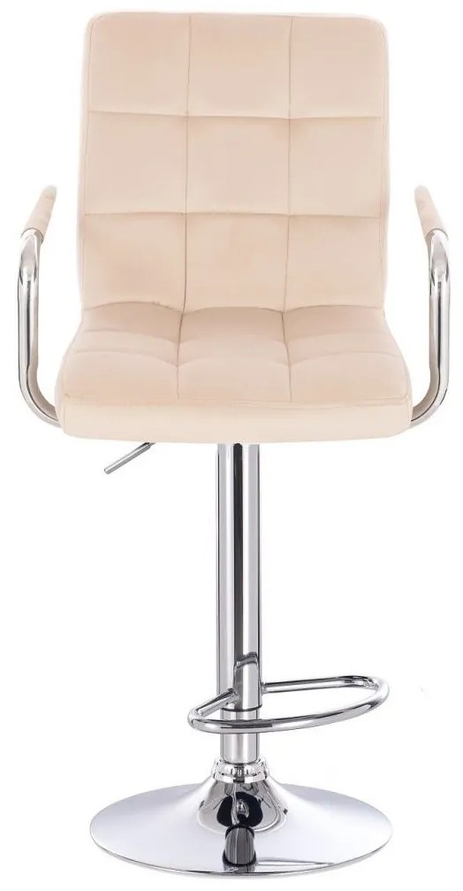 LuxuryForm DESIGN Barová židle VERONA VELUR na stříbrné kulaté podstavě - krémová