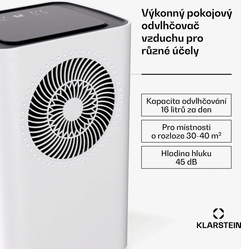 Klarstein CircleDry Smart 16 L odvlhčovač, 16 l/den, 290 W, 30-40 m², WiFi, časovač, filtr