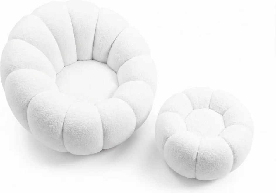 Otočné designové křeslo BLOOM s taburetem, bílá