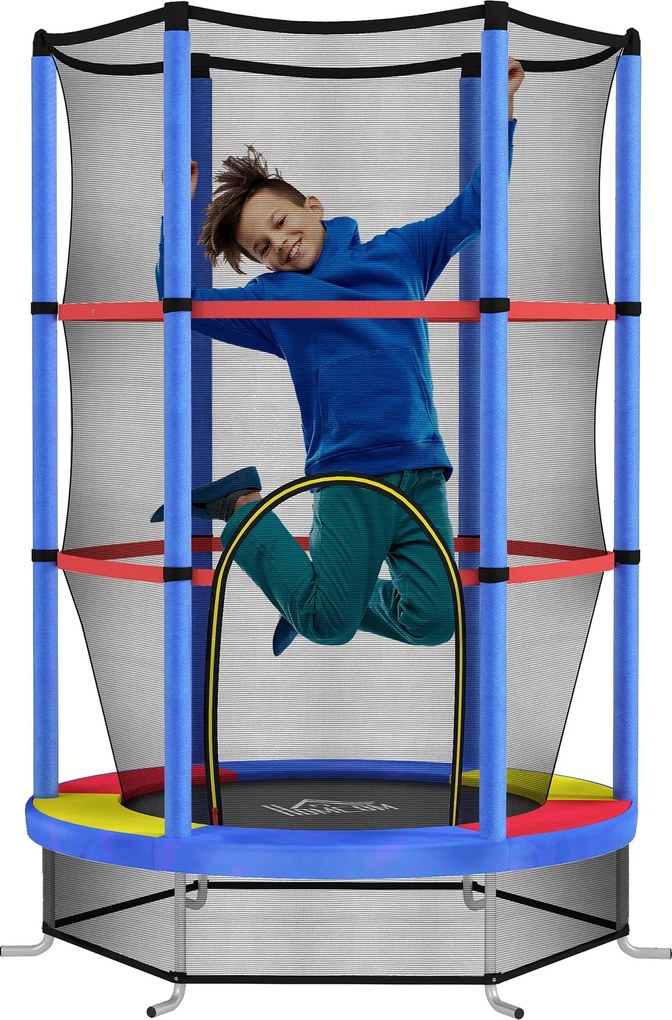 HOMCOM Dětský Trampolín, Ø140 cm Trampolín pro Děti s Ochrannou Síťí, Zahradní Trampolín pro Děti ve Věku 3-6 Let, Vnitřní, Vícebarevný | Aosom