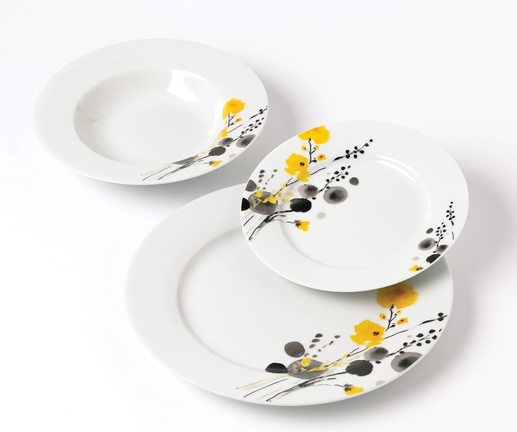 Porcelánová jídelní sada LEA Yellow 18 ks bílá/žlutá