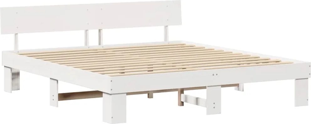 Rám postele s čelo Bílá 200 x 200 cm Masivní borové dřevo 3382290
