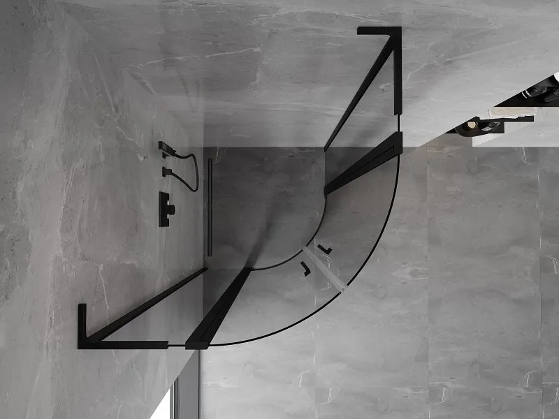 Mexen Mist L, čtvrtkruhový sprchový kout s 2-křídlými dveřmi, 100 x 100 cm, 8mm čiré sklo, černý profil, 8A32L-100-100-70-00