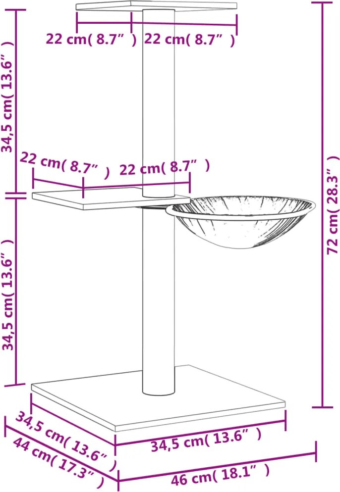 Škrabadlo pro kočky se sisalovými sloupky světle šedé 72 cm 171769