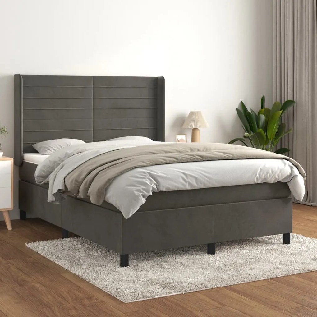 Box spring postel s matrací tmavě šedá 140x200 cm samet 3132742