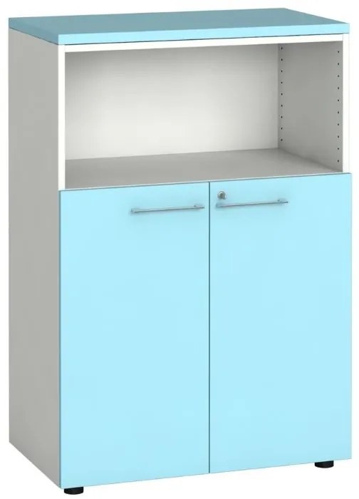 B2B Partner Kombinovaná kancelářská skříň PRIMO, 1087 x 800 x 420 mm, bílá/azurová