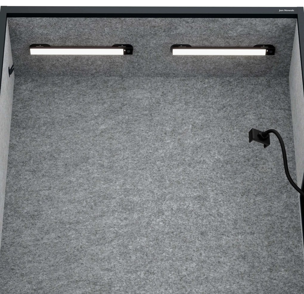 Kancelářská akustická kabina se sedátkem a USB-C portem, korpus antracitový / sedák šedá, 1150 mm: SALLY MentalBox