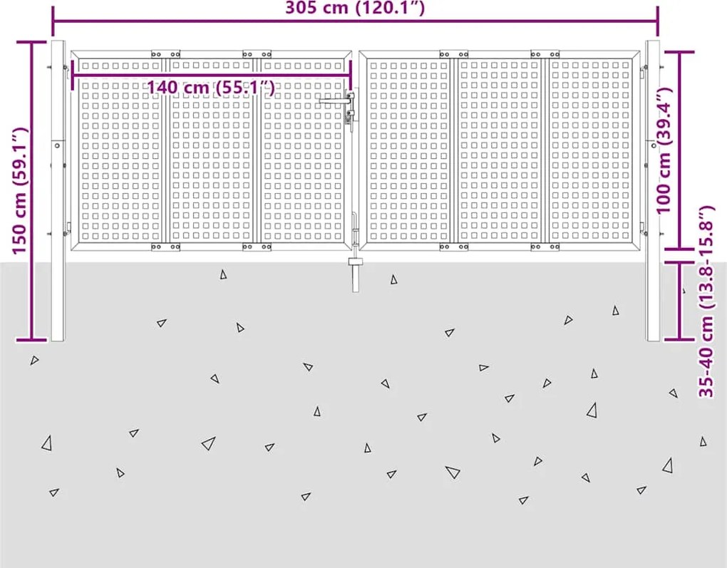 Zahradní branka antracitová 300 x 100 cm ocelová 154566
