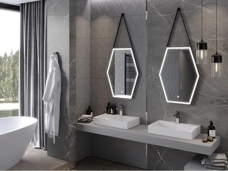Mexen Orla koupelnové podsvícené zrcadlo 60 x 80 cm, LED 6000K, proti mlze, černý rám - 9815-060-080-611-70