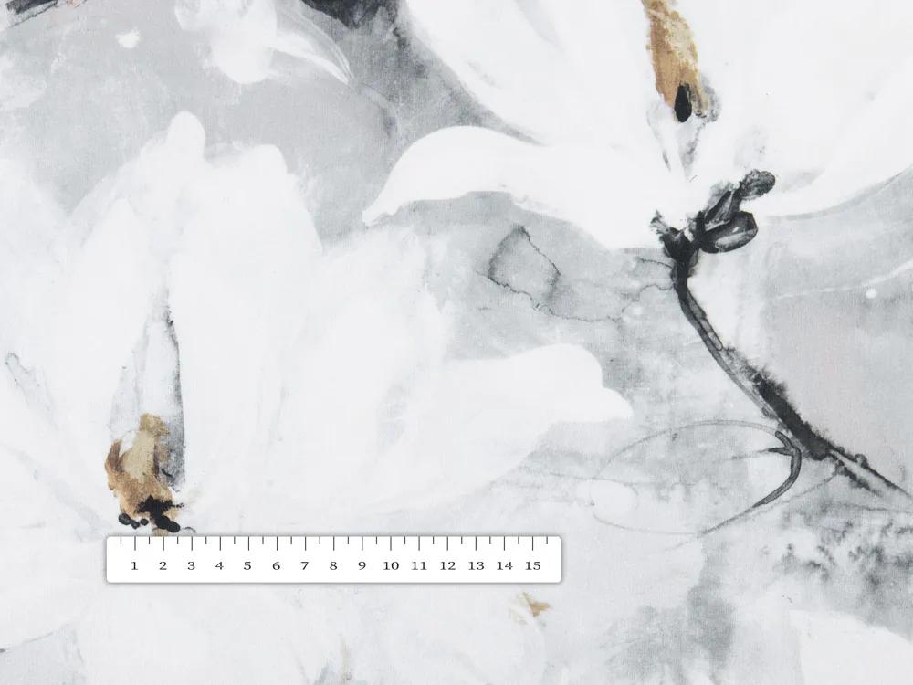 Biante Sametový oválný ubrus Tamara TMR-006 Designové květiny na šedém 120x140 cm