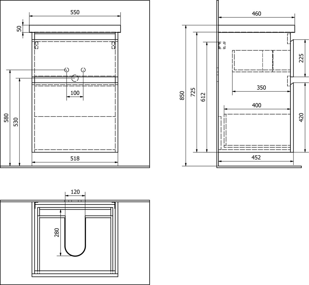Aqualine Altair umyvadlová skříňka 52 x 72,5 x 45 cm bílá AI255